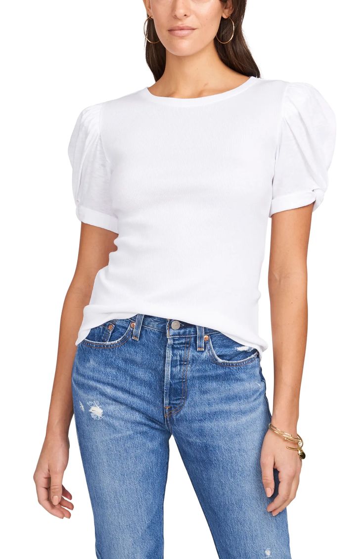 Puff Sleeve Rib Knit T-Shirt - Dressed for My Day