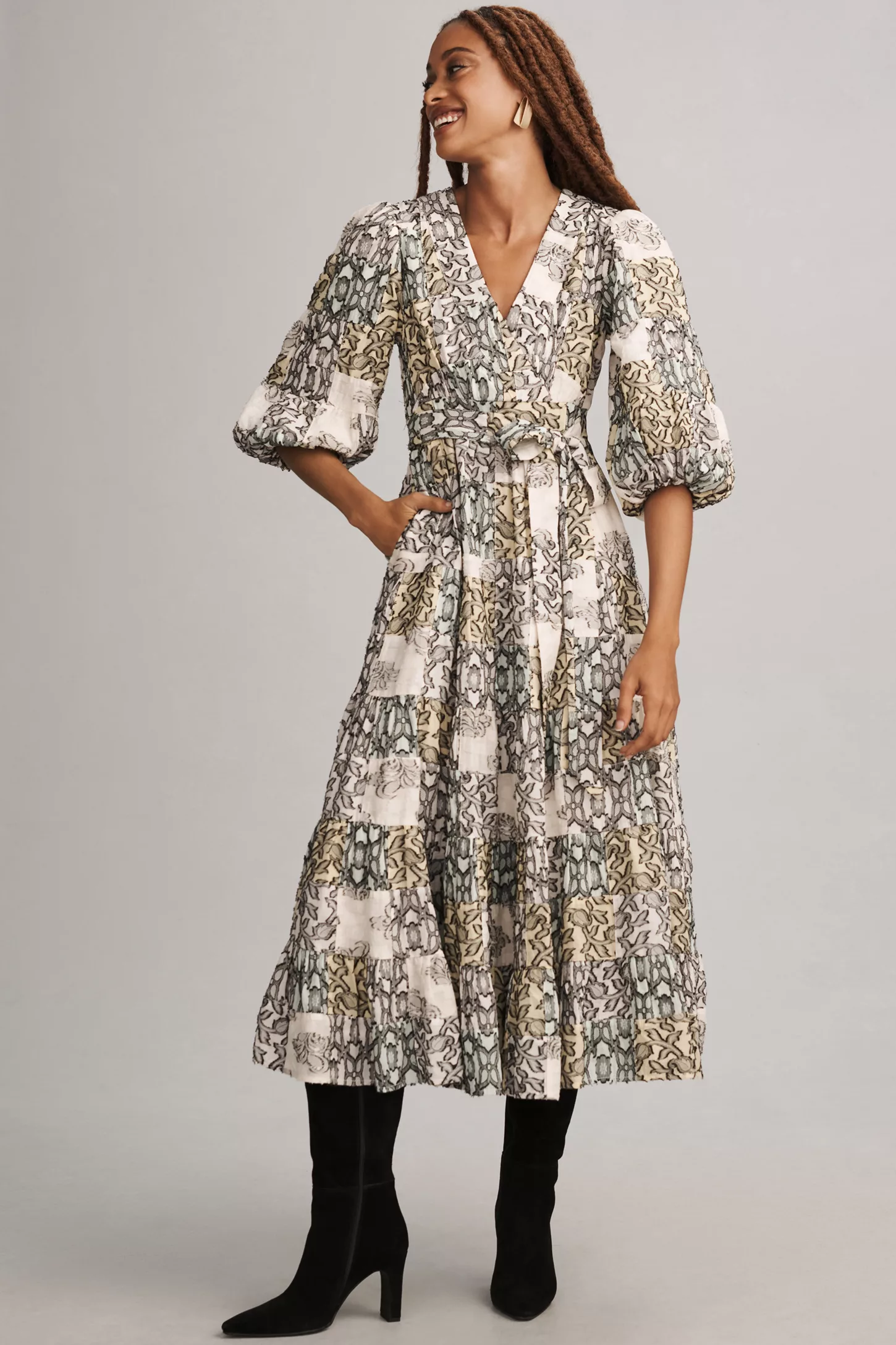By Anthropologie V-Neck Textured Midi Dress - Dressed for My Day